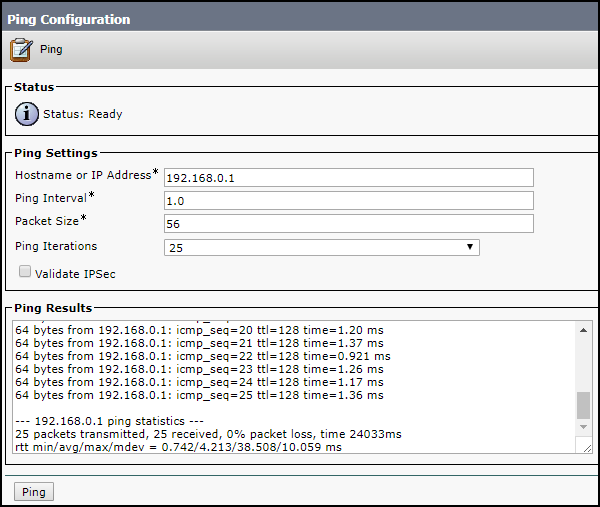 Verifying Network Connectivity from Call Manager